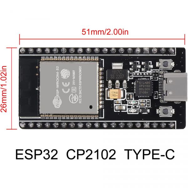 NodeMcu Entwicklungsboard ESP32 ESP-WROOM-32 USB-C 38 Pin | Roboter-Bausatz.de