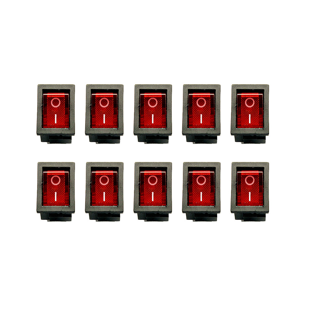 10x Wippschalter Ein / Aus beleuchtet 250V 6A | Roboter-Bausatz.de