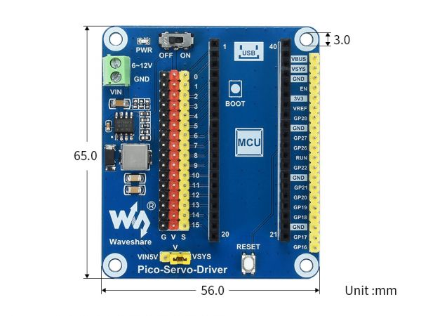Waveshare Servo Driver Modul für Raspberry Pi Pico 16 Kanal | Roboter-Bausatz.de